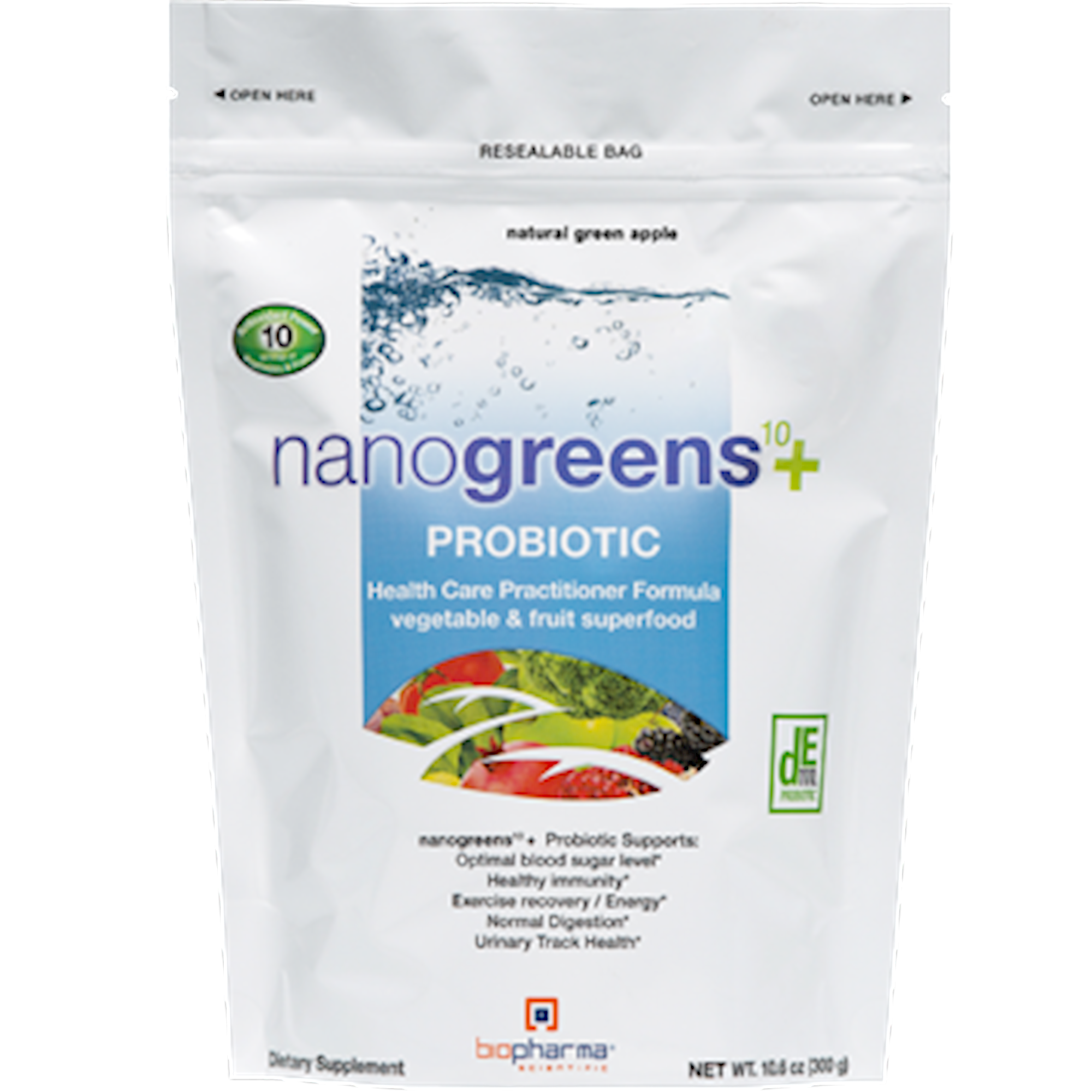 nanogreens10+probiotic Green App 30 srv | B03288 | BioPharma Scientific